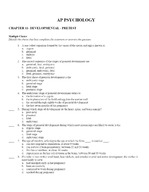 Practice Test Questions 1 – Developmental Psychology - psychology - Studocu