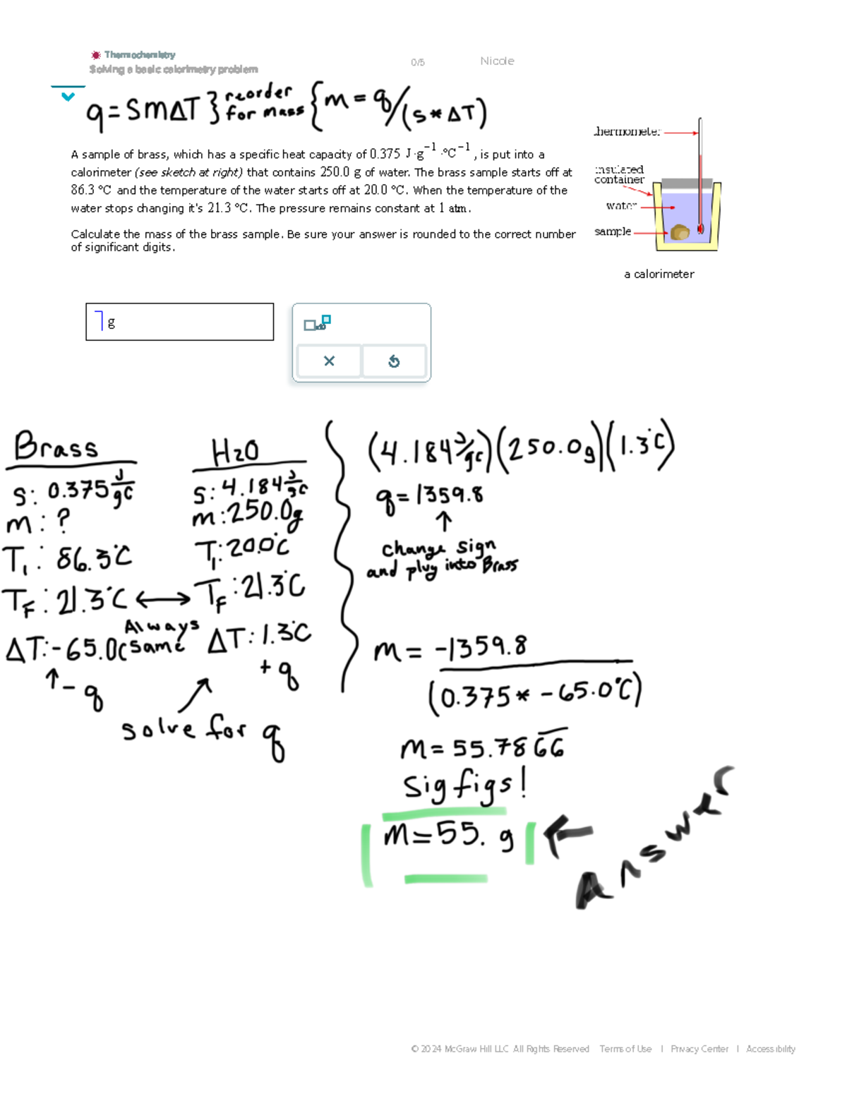 Aleks Solving a basic calorimetry problem Solved - A sample of brass ...