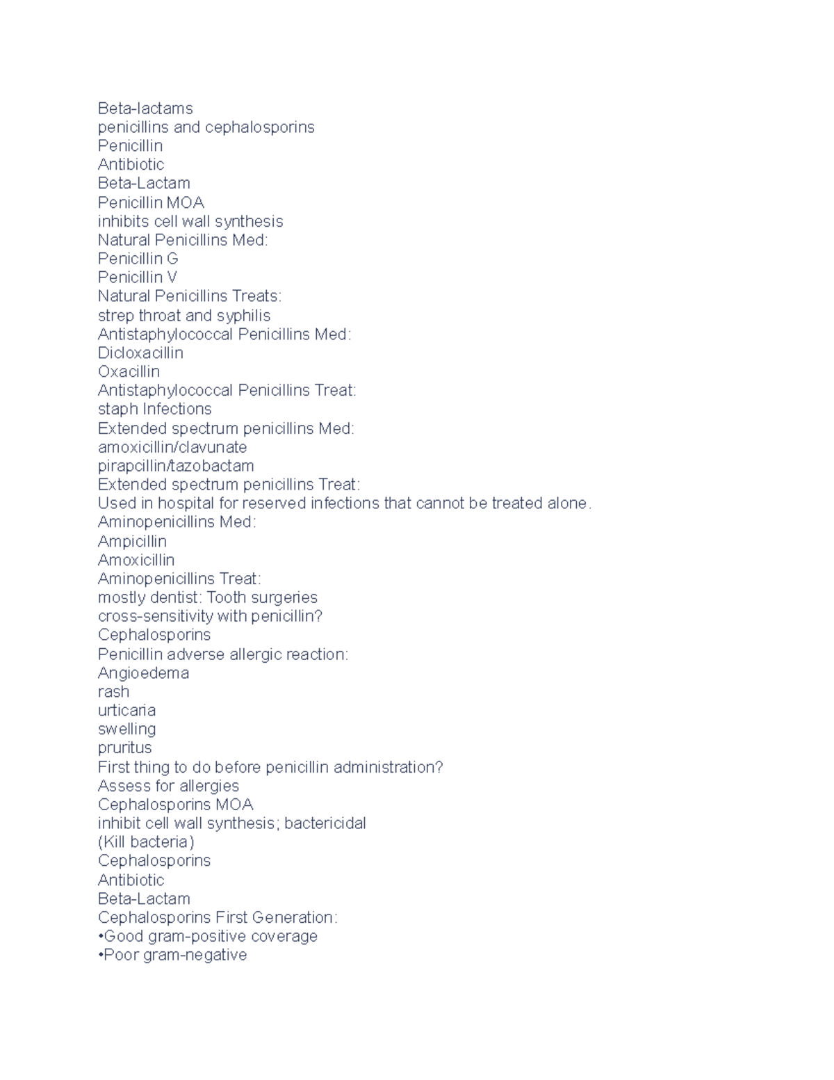 Beta - Practice material - Beta-lactams penicillins and cephalosporins ...
