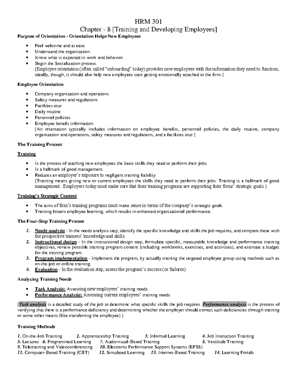 Hrm 301 ch 8 9 print - HRM301 - HRM 301 Chapter - 8 [Training and Developing Employees] Purpose ...