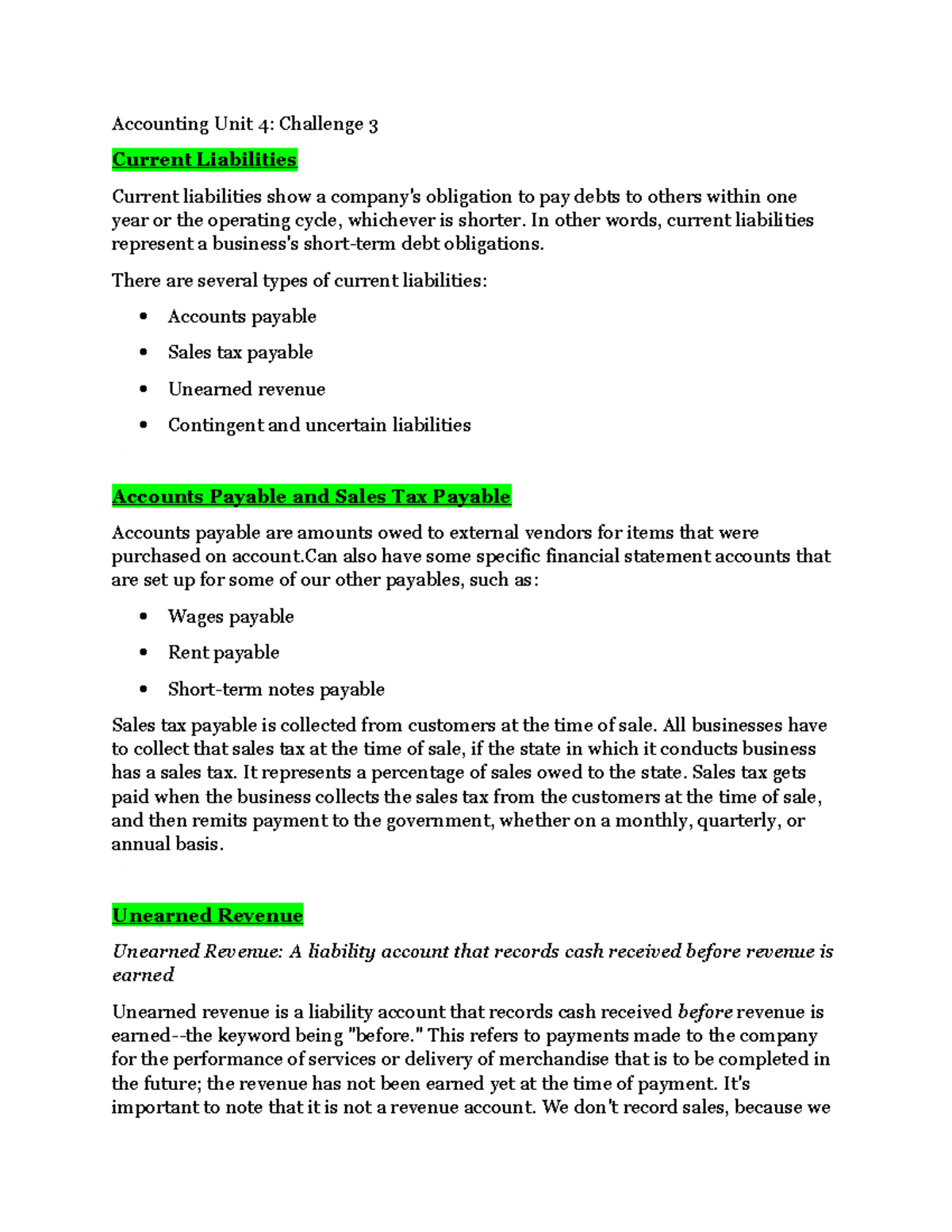 Accounting Unit 4 Challenge 3 - Accounting Unit 4: Challenge 3 Current ...