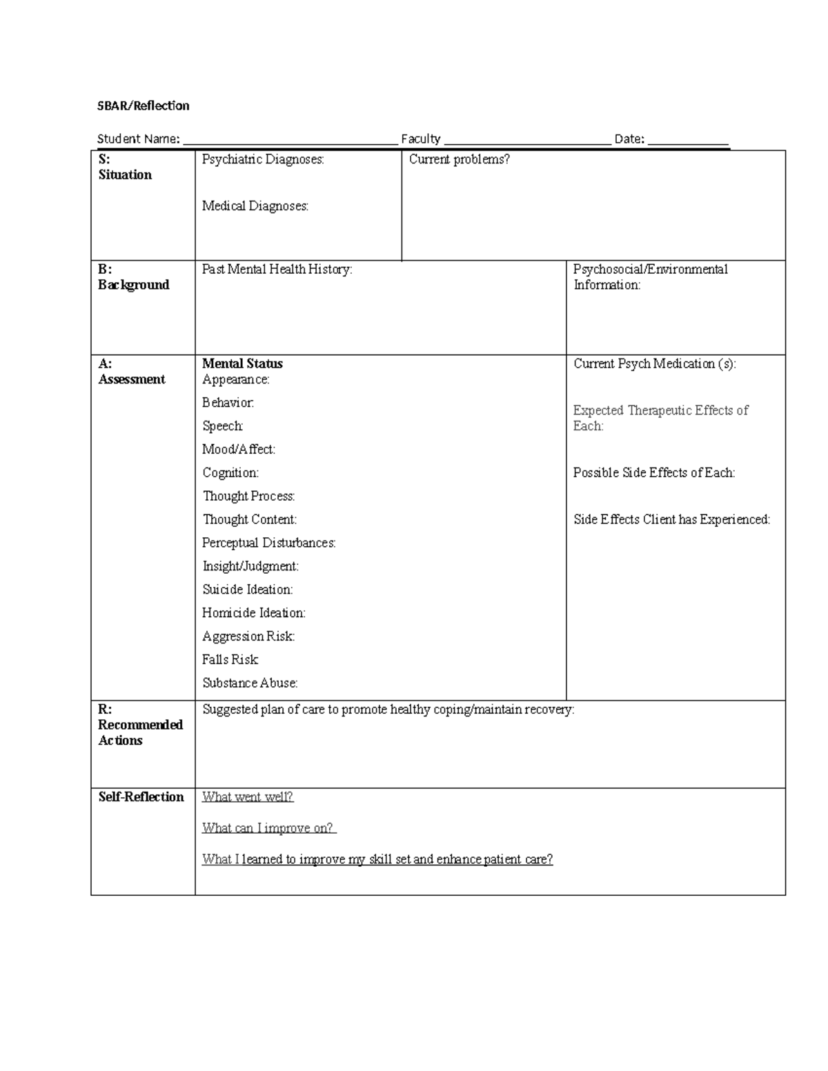 SBAR-Reflection Template-2 - SBAR/Reflection Student Name