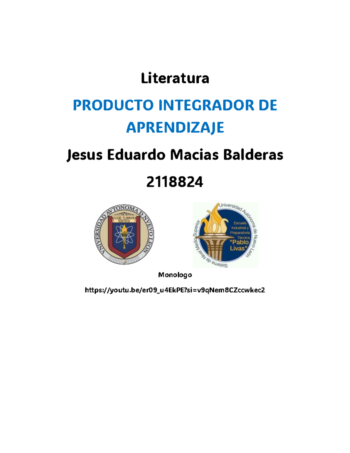 PIA Literatura - Literatura PRODUCTO INTEGRADOR DE APRENDIZAJE Jesus ...