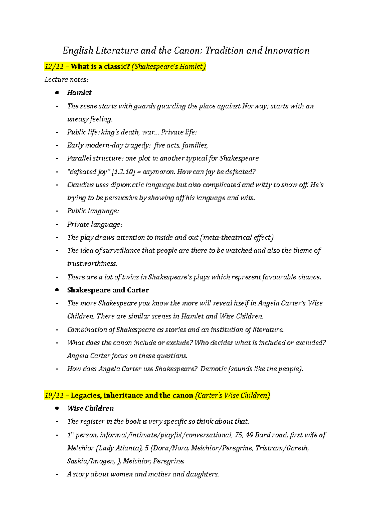 English literature and the Canon: Tradition and Innovation - Public ...