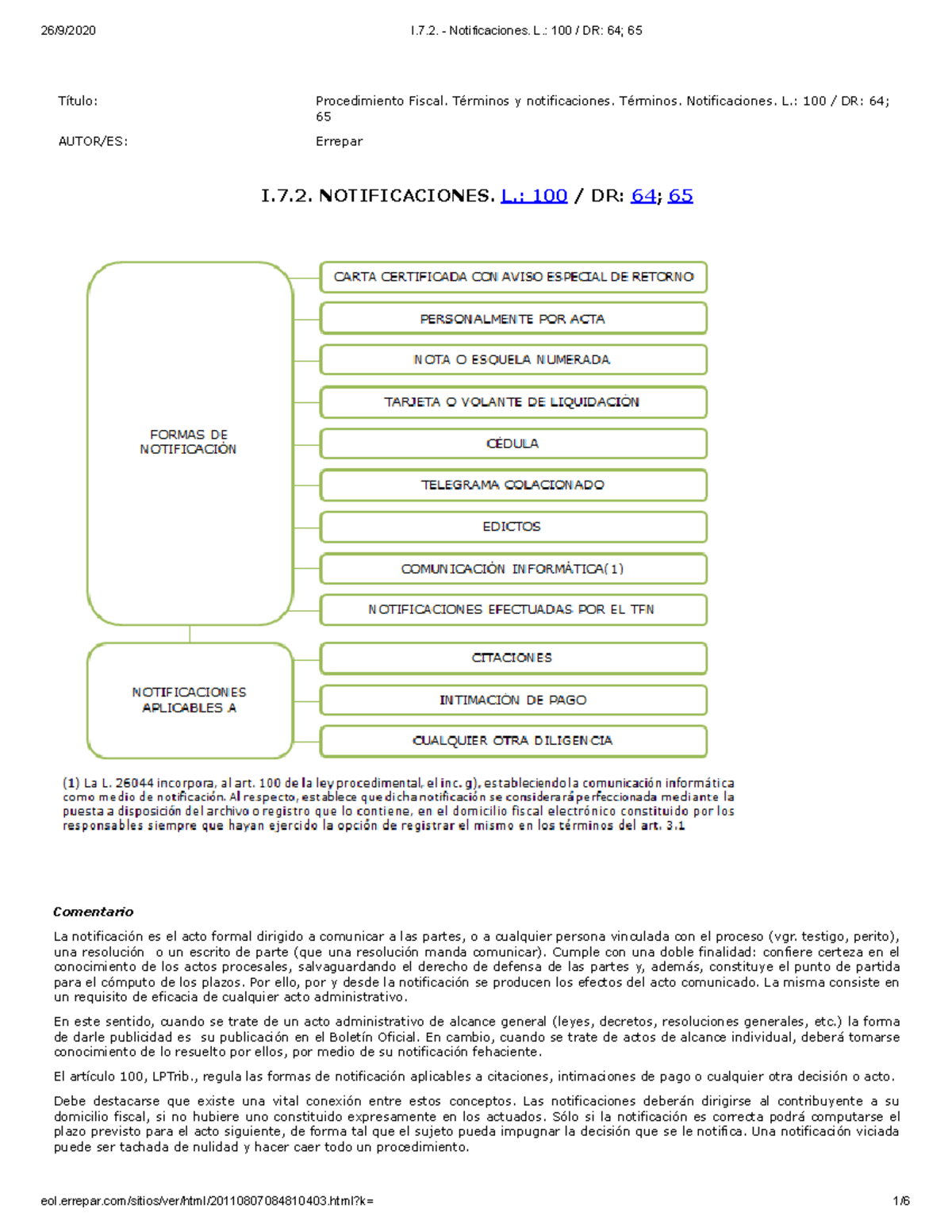 I.7.2. - Notificaciones. L. 100 DR 64; 65 - Título: Procedimiento ...