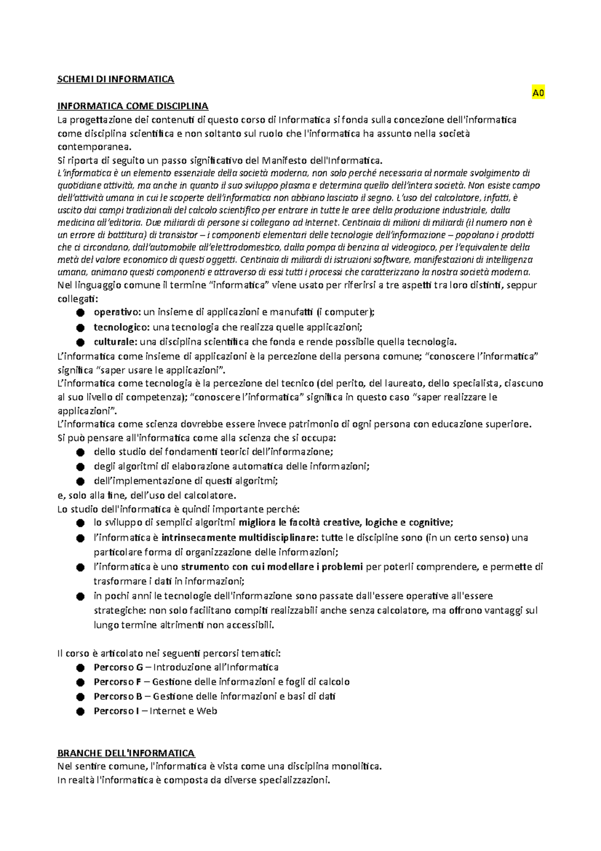 Schemi di informatica 3 CFU - SCHEMI DI INFORMATICA A INFORMATICA COME ...