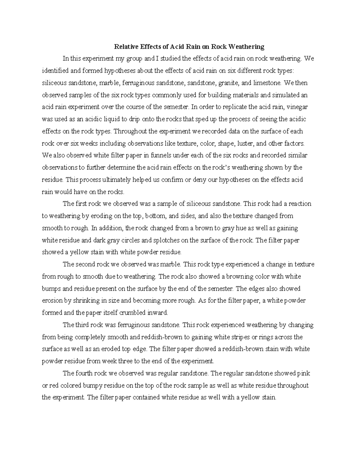 Relative Effects of Acid Rain on Rock Weathering - We identified and ...