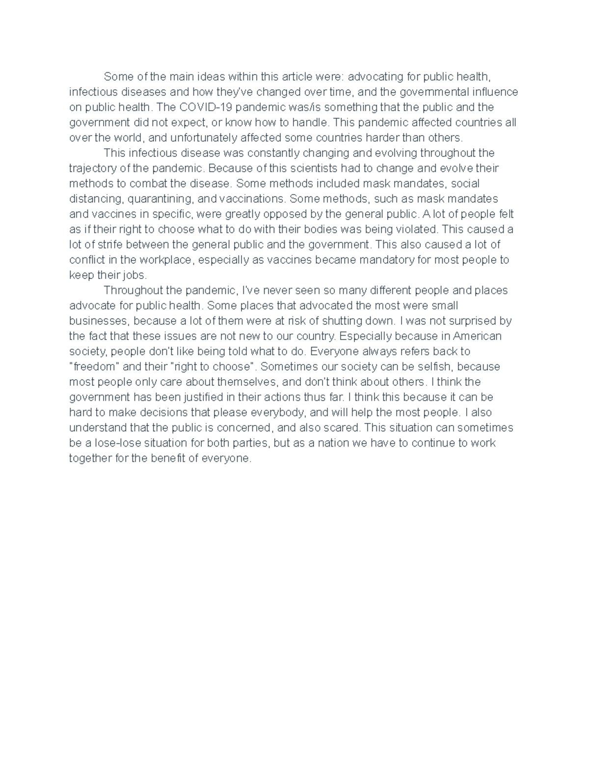 Exercise 1 Publichealtharticle - Some of the main ideas within this ...