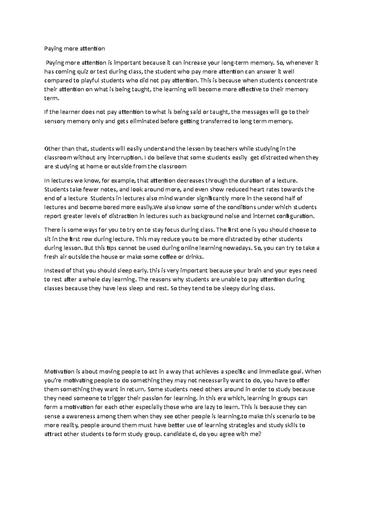 Paying more attention - this is the speaking text i made that not be ...