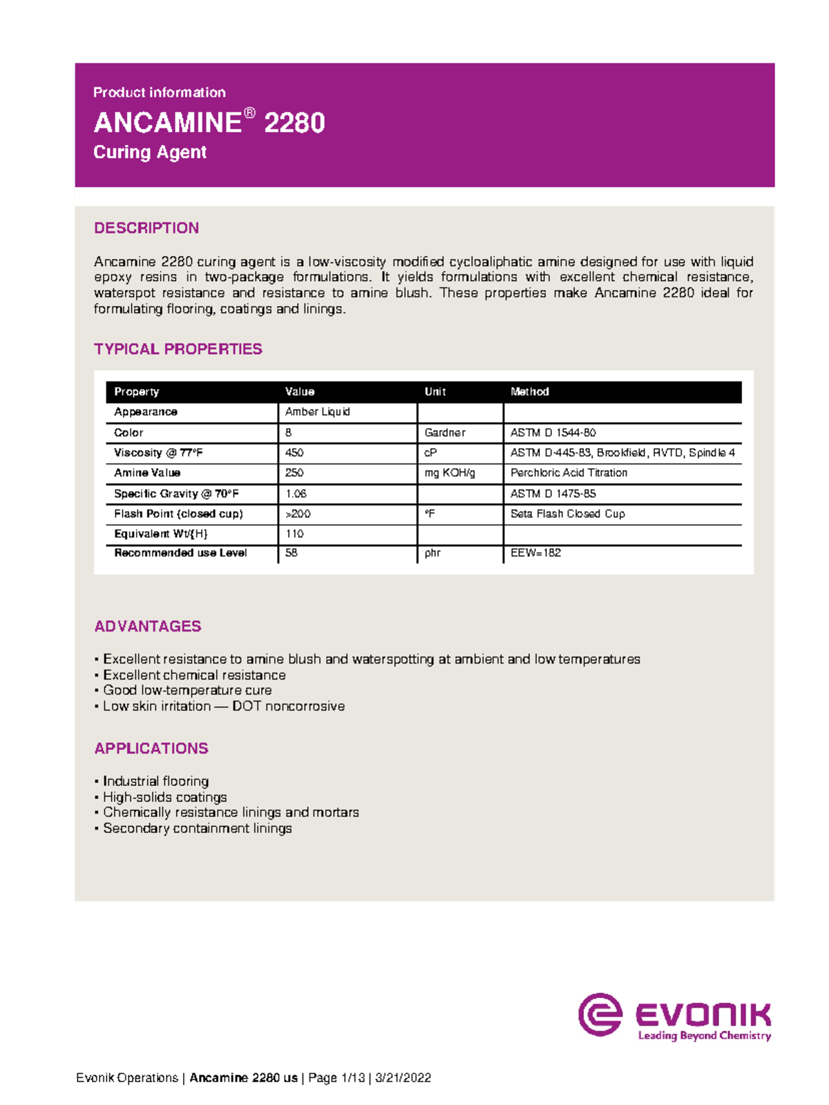 Ancamine 2280 us Resistenze - Chimica generale - Uniecampus - Studocu