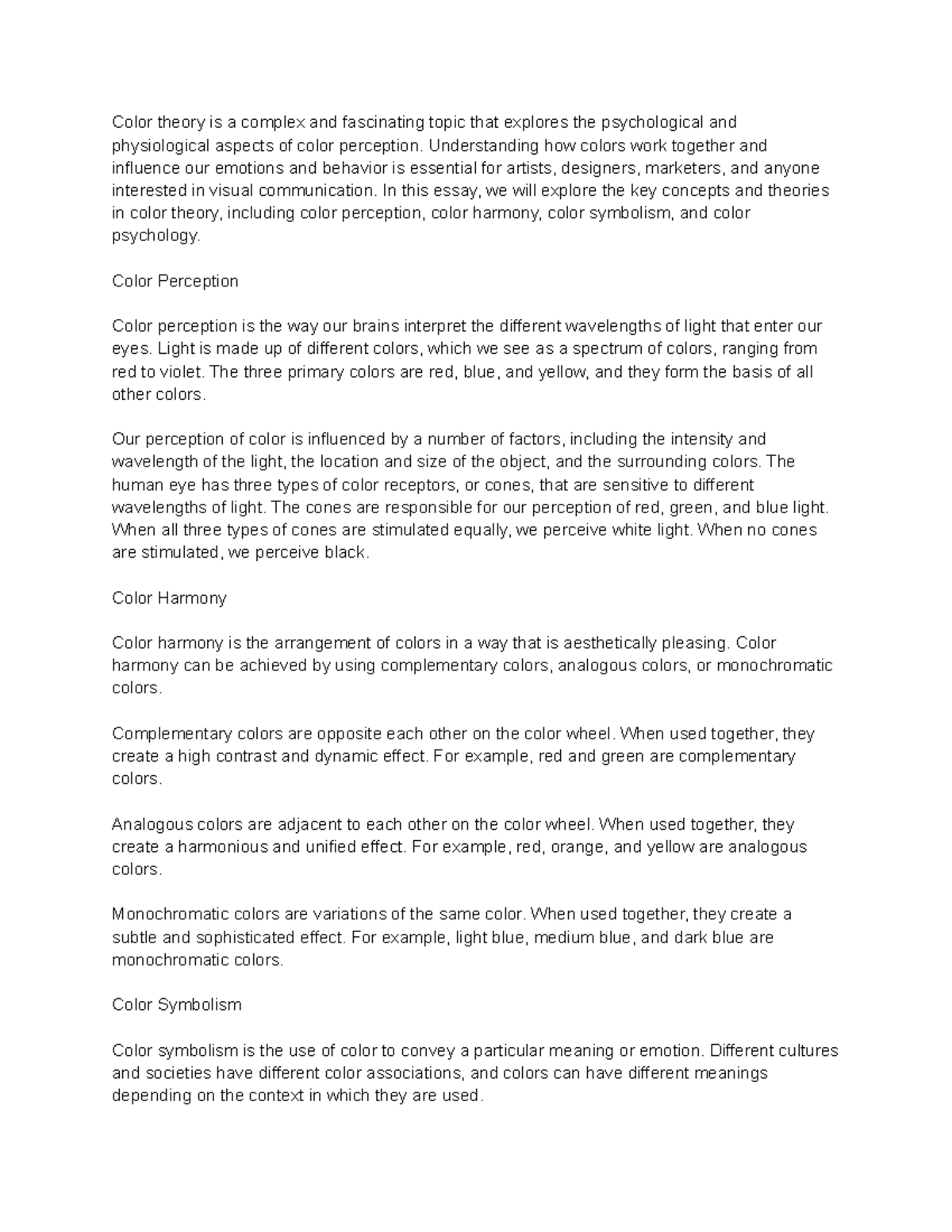 Color theory perception notes - Color theory is a complex and ...