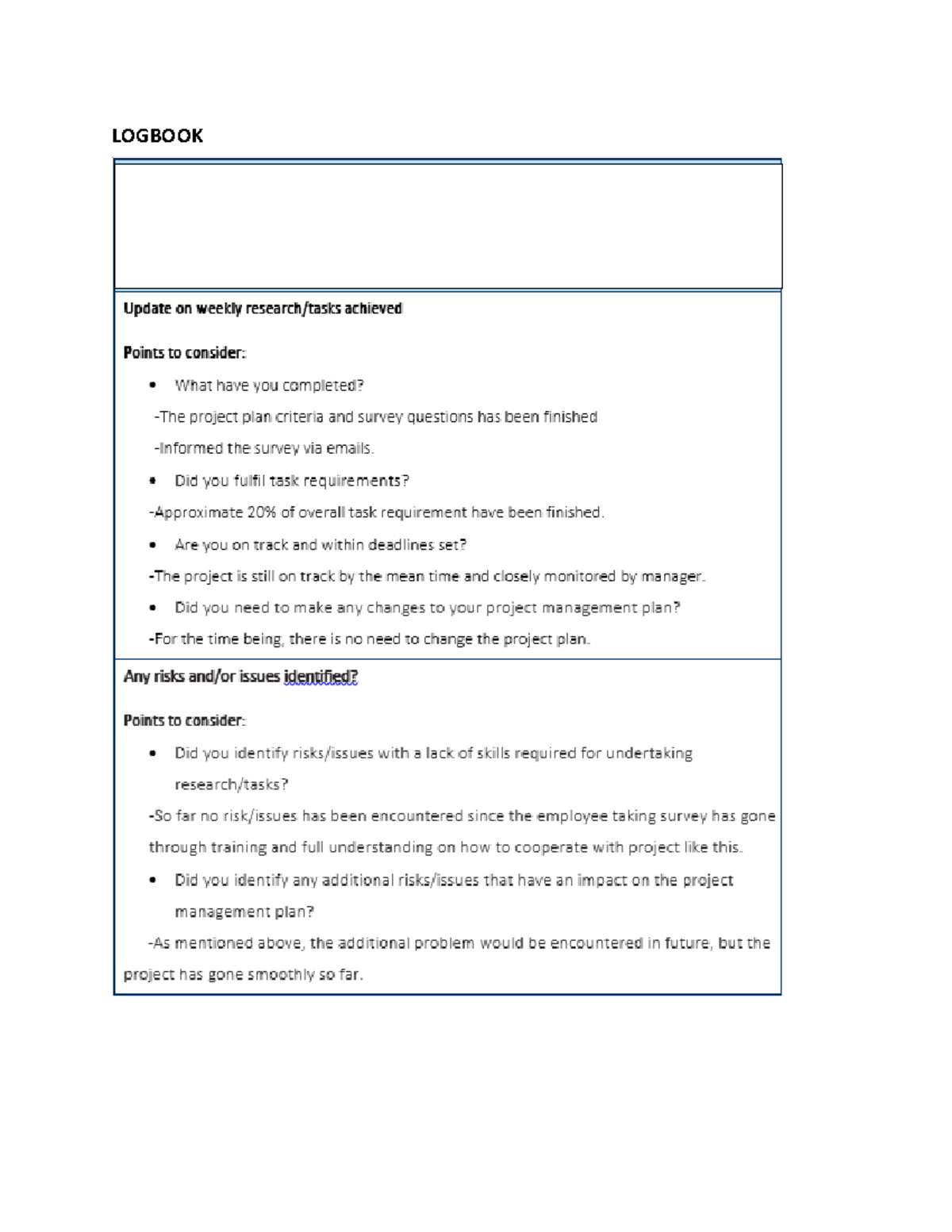 New Microsoft Word Document - Project Management - LOGBOOK - Studocu