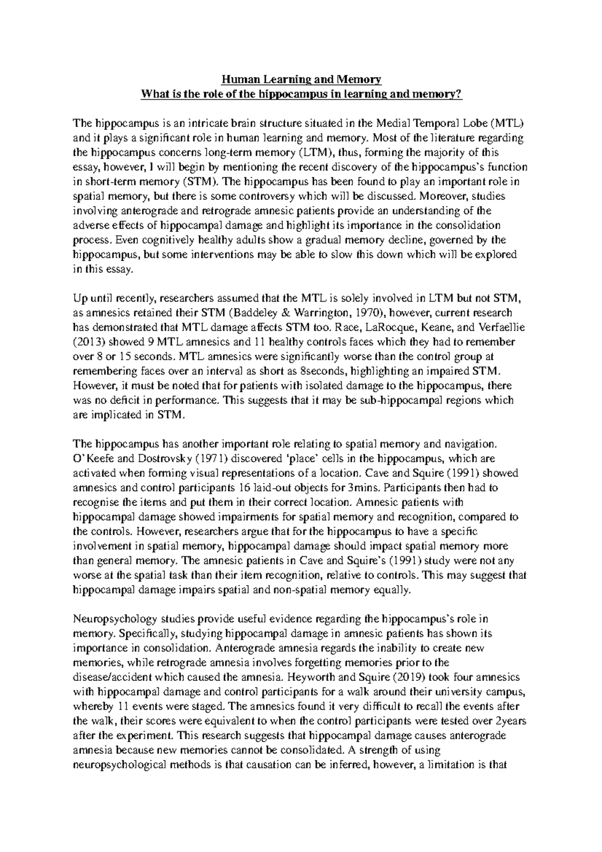 Human Learning and Memory Essay - Human Learning and Memory What is the ...