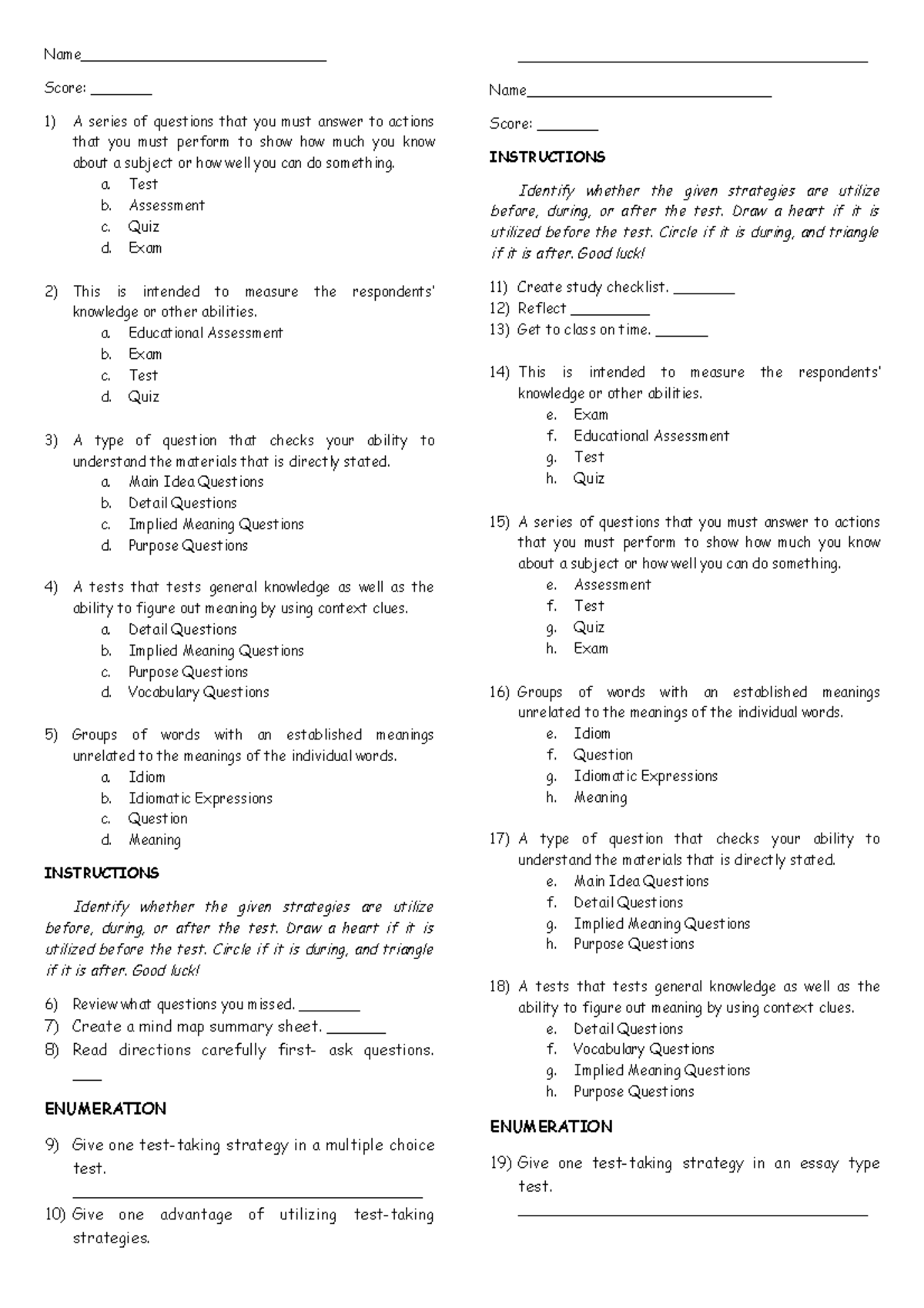 TEST - Reviewer - Name____________________________ Score: _______ A ...