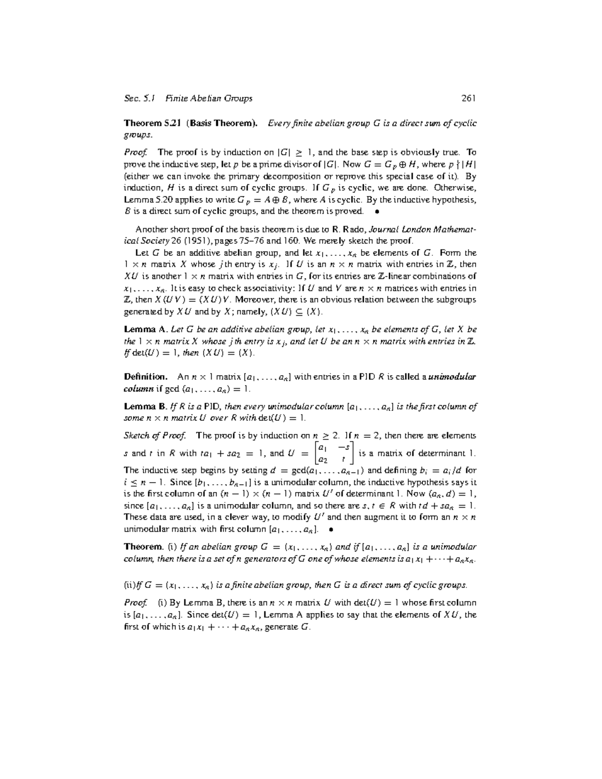 Basic Algebra 101 - Sec. 5 Finite Abelian Groups 261 Theorem 5 (Basis ...