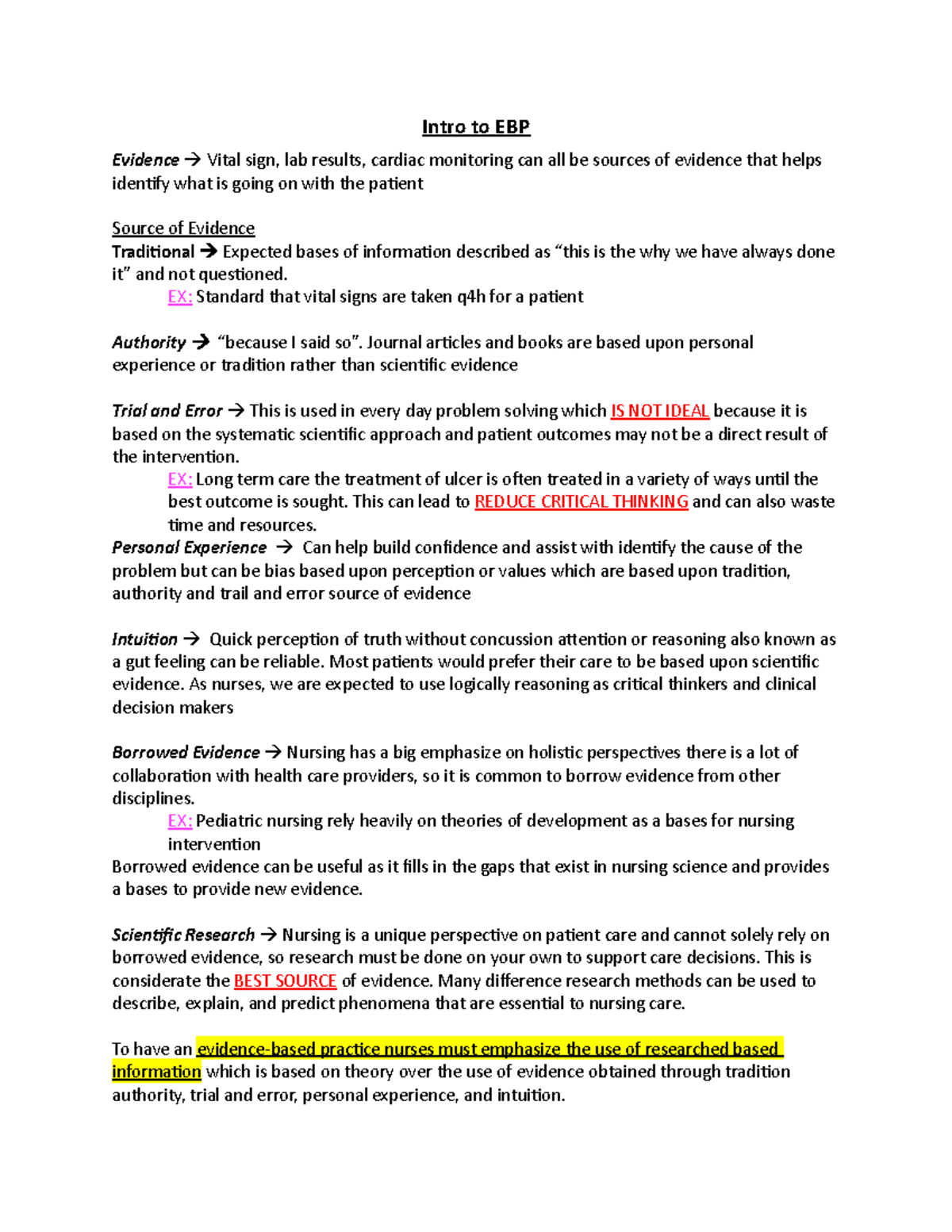 Intro to EBP-EXAM 1 - Study guide for research - Intro to EBP Evidence ...