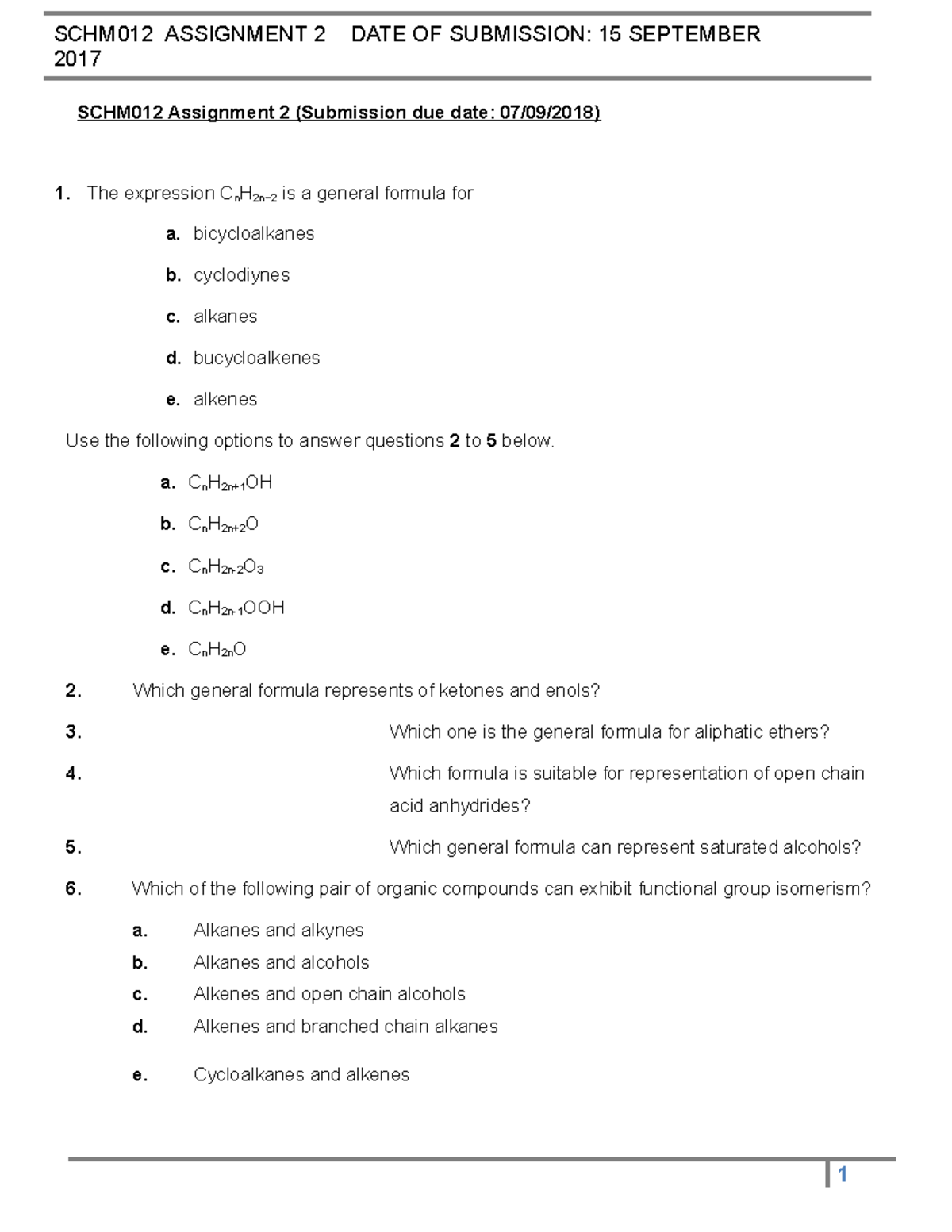 SCHM012 Assignment 2 - 2017 SCHM012 Assignment 2 (Submission due date ...