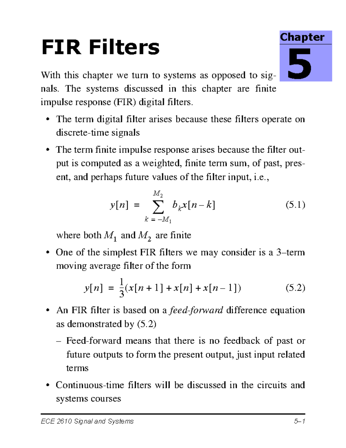 FIR filters - ####### ECE 2610 Signal and Systems 5– FIR Filters With ...