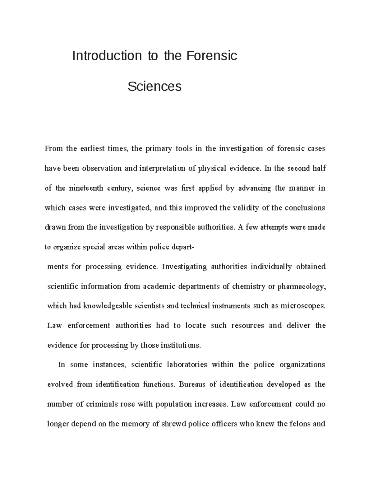 The Introduction to the Forensic Sciences - Introduction to the ...