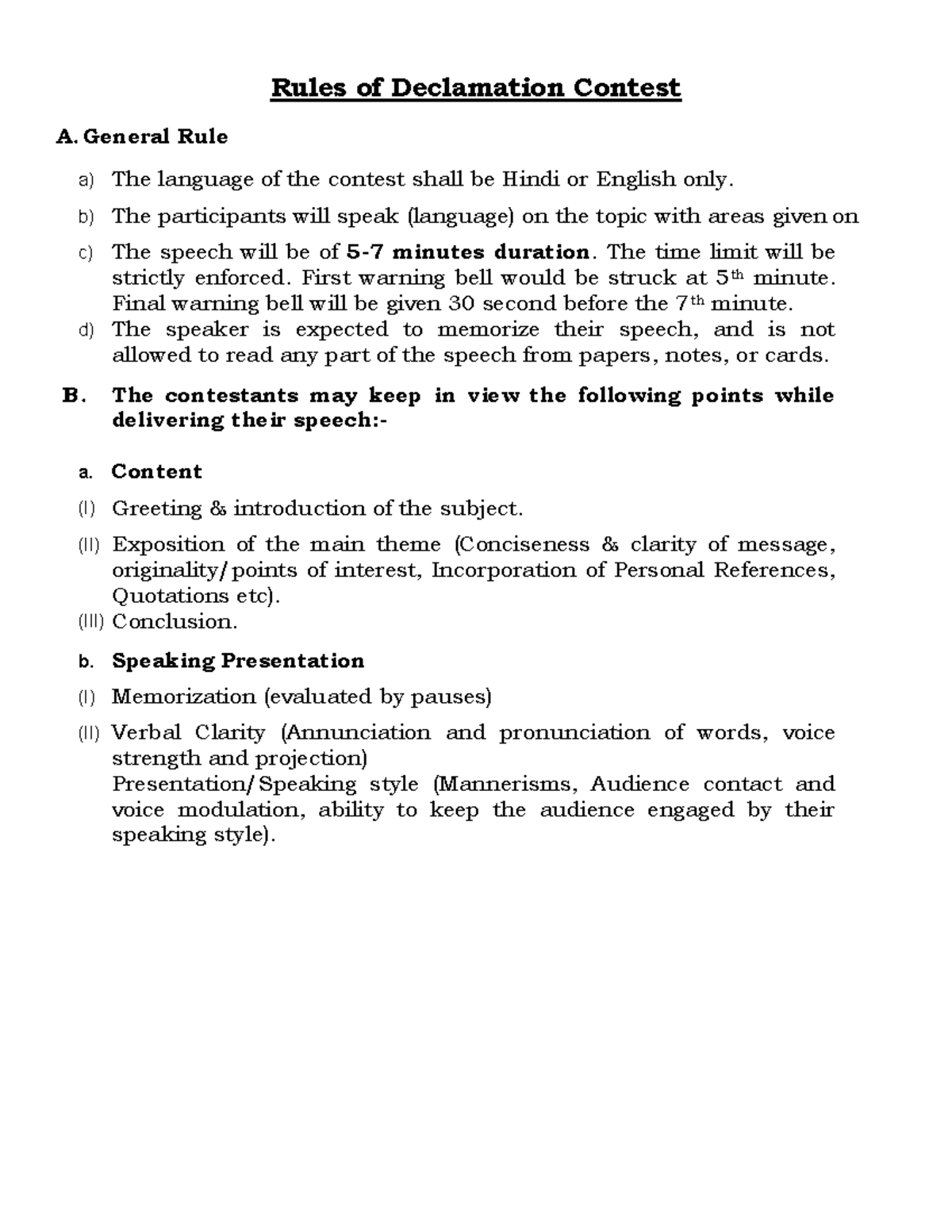Rules of Declamation Contest - General Rule a) The language of the ...