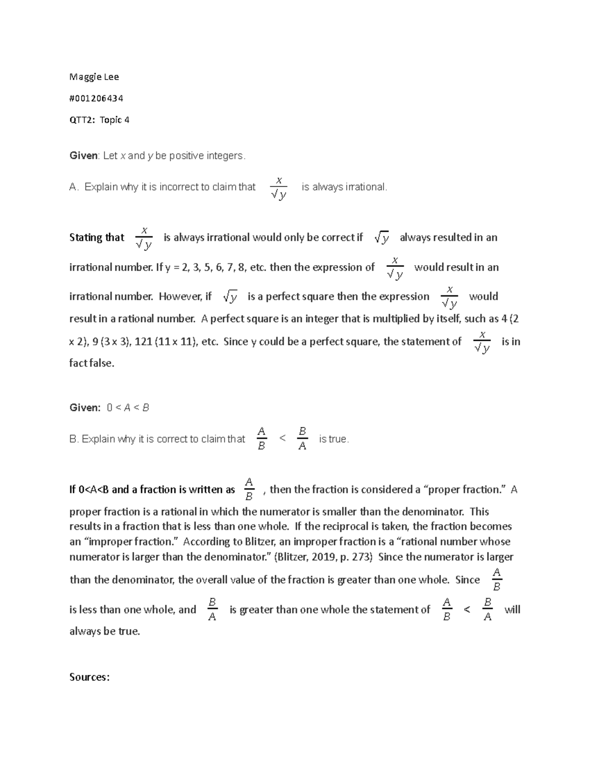 WGU Finite Mathematics QTT2 Topic 4 - Maggie Lee QTT2: Topic 4 Given : Let x and y be positive ...