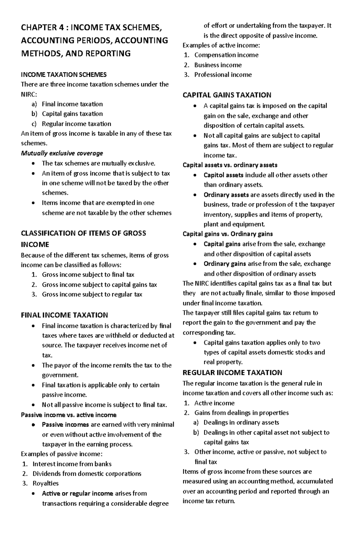Ch4 - chapter 4 - reviewer - CHAPTER 4 : INCOME TAX SCHEMES, ACCOUNTING ...