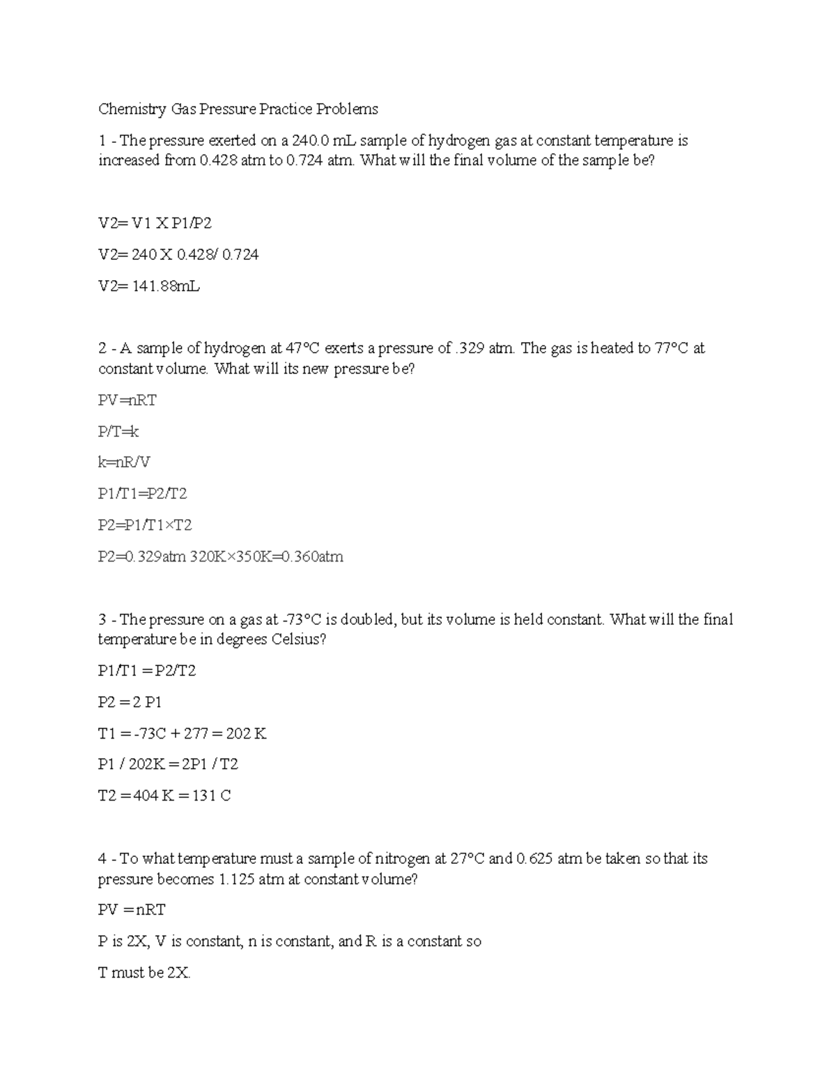 C-chem hw - 27 - chemistry homework - Chemistry Gas Pressure Practice ...