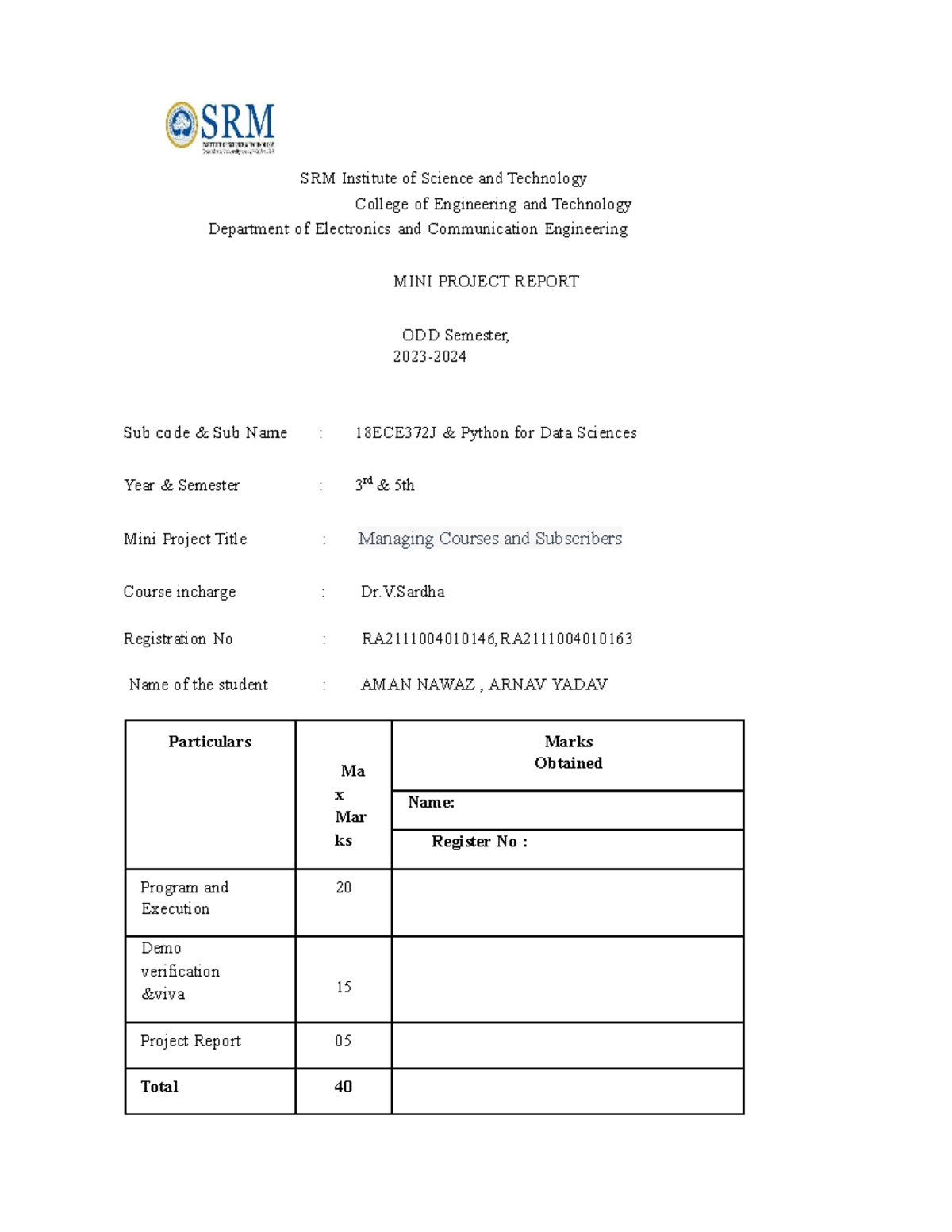 Python Mini Org Srm Institute Of Science And Technology College Of Engineering And Technology