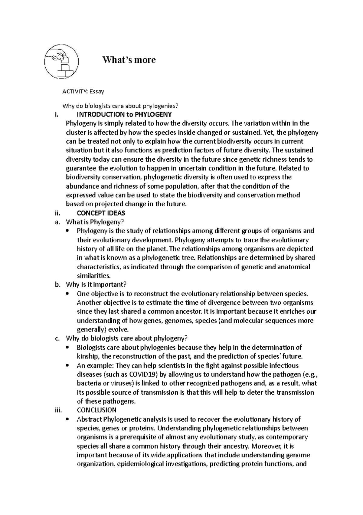 PHYLOGENY MICROBIOLOGY - What’s more ACTIVITY: Essay Why do biologists ...