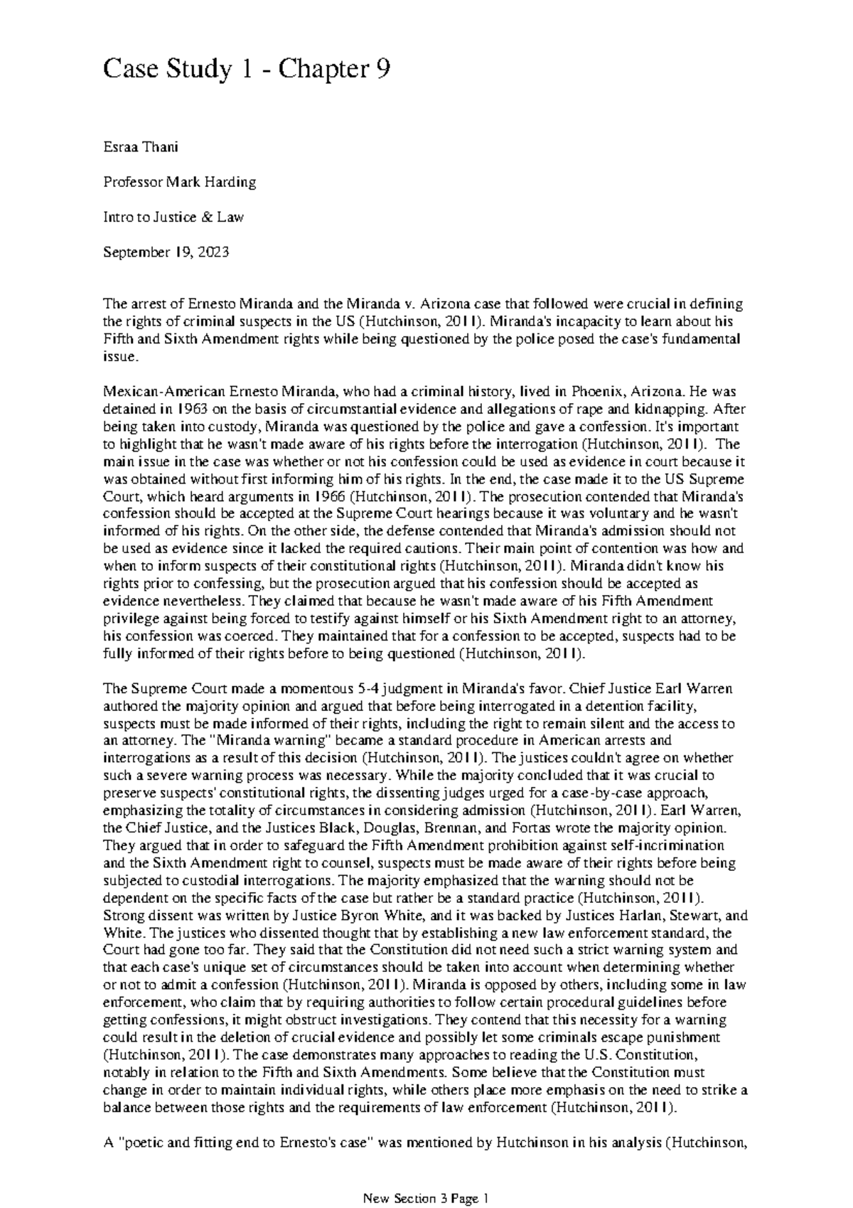 Case Study 1 - Chapter 9 - Esraa Thani Professor Mark Harding Intro to Justice & Law September ...