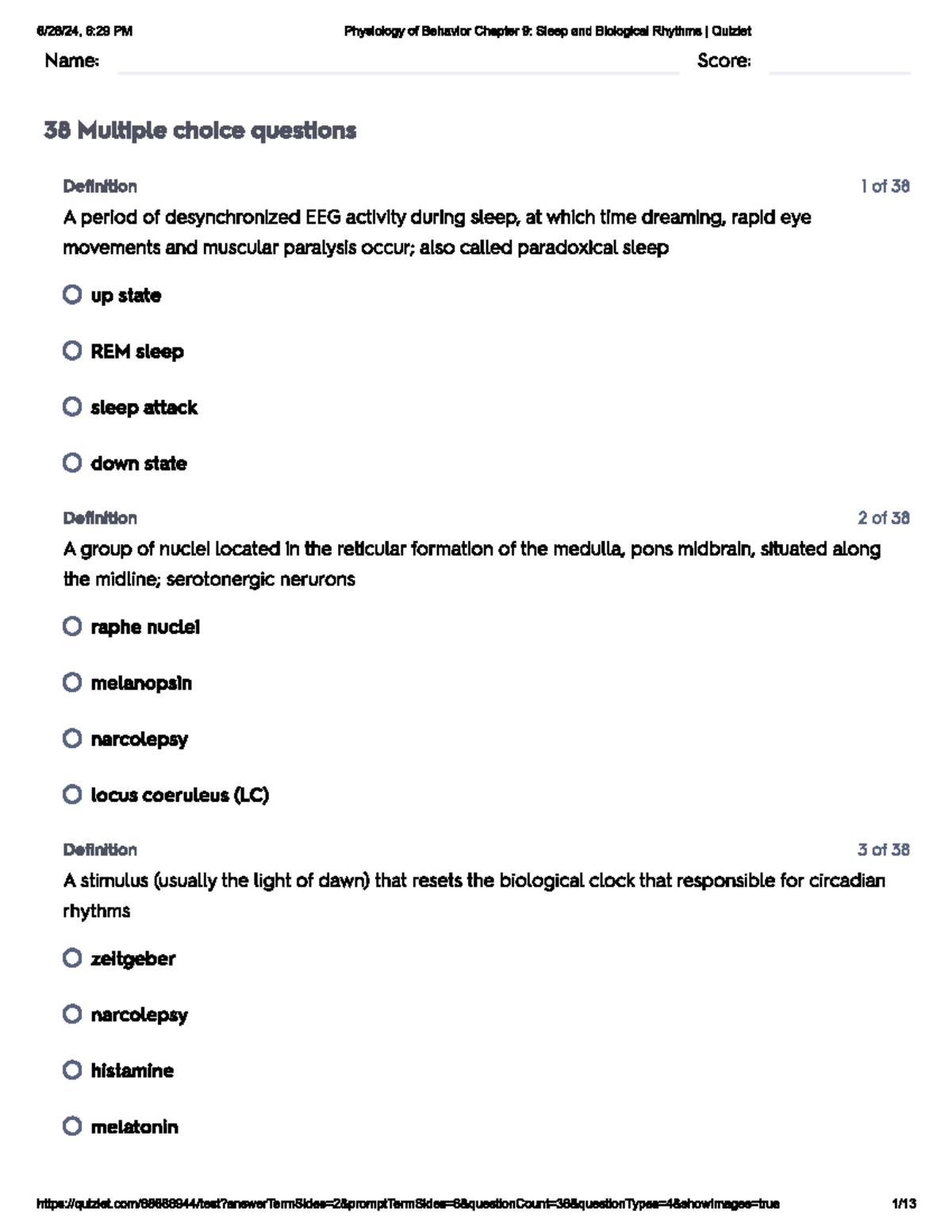 Sleep 2 - 6:29 PM Physiology of Behavior Chapter 9: Sleep and ...
