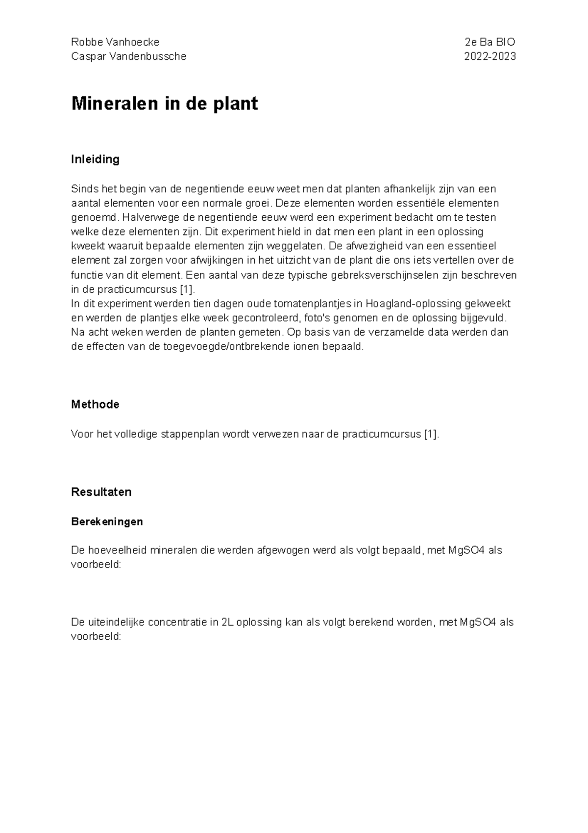 Verslag Practicum Mineraalproef - Caspar Vandenbussche 2022- Mineralen ...