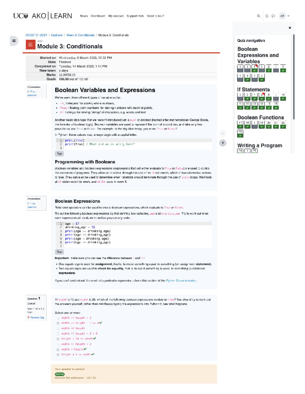 COSC121 - Module 3 (Conditionals) - Introduction to Computer ...