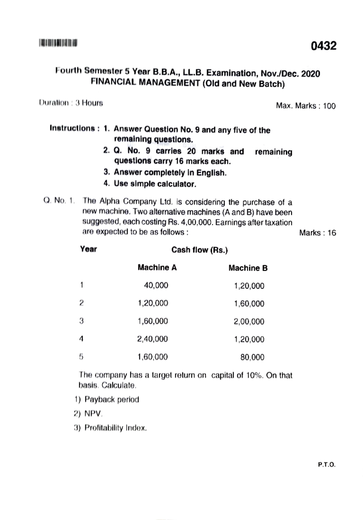 Fm-2020 - question paper - 0432 Fourth Semester 5 Year B.B., LL ...