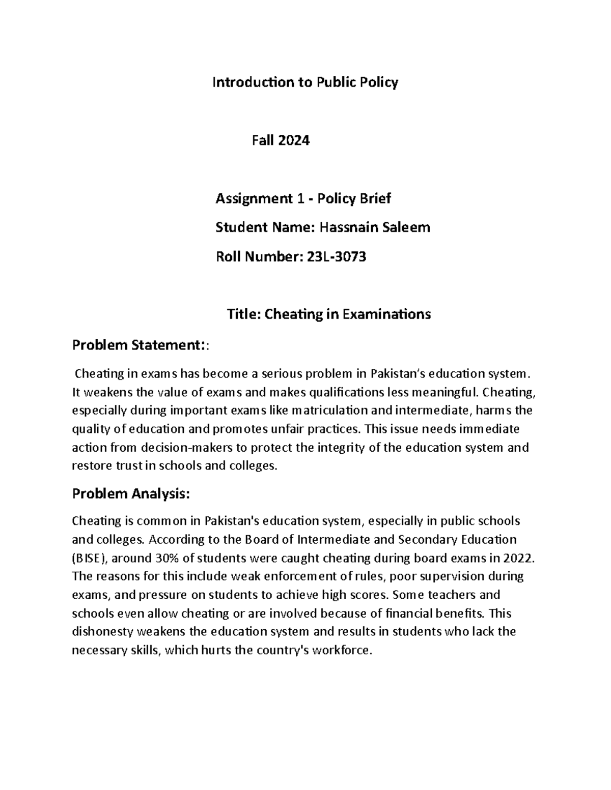 Introduction to Public Polic 1 - Introduction to Public Policy Fall ...