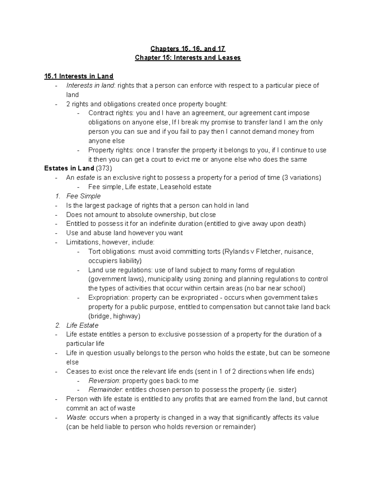 Textbook Notes for Chapters 15, 16, and 17 - Chapters 15, 16, and 17 ...