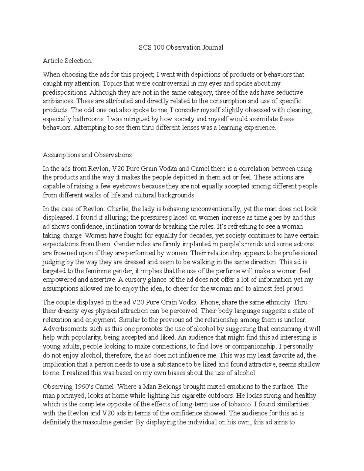 SCS 100 Observation Journal - SCS 100 Observation Journal Article ...