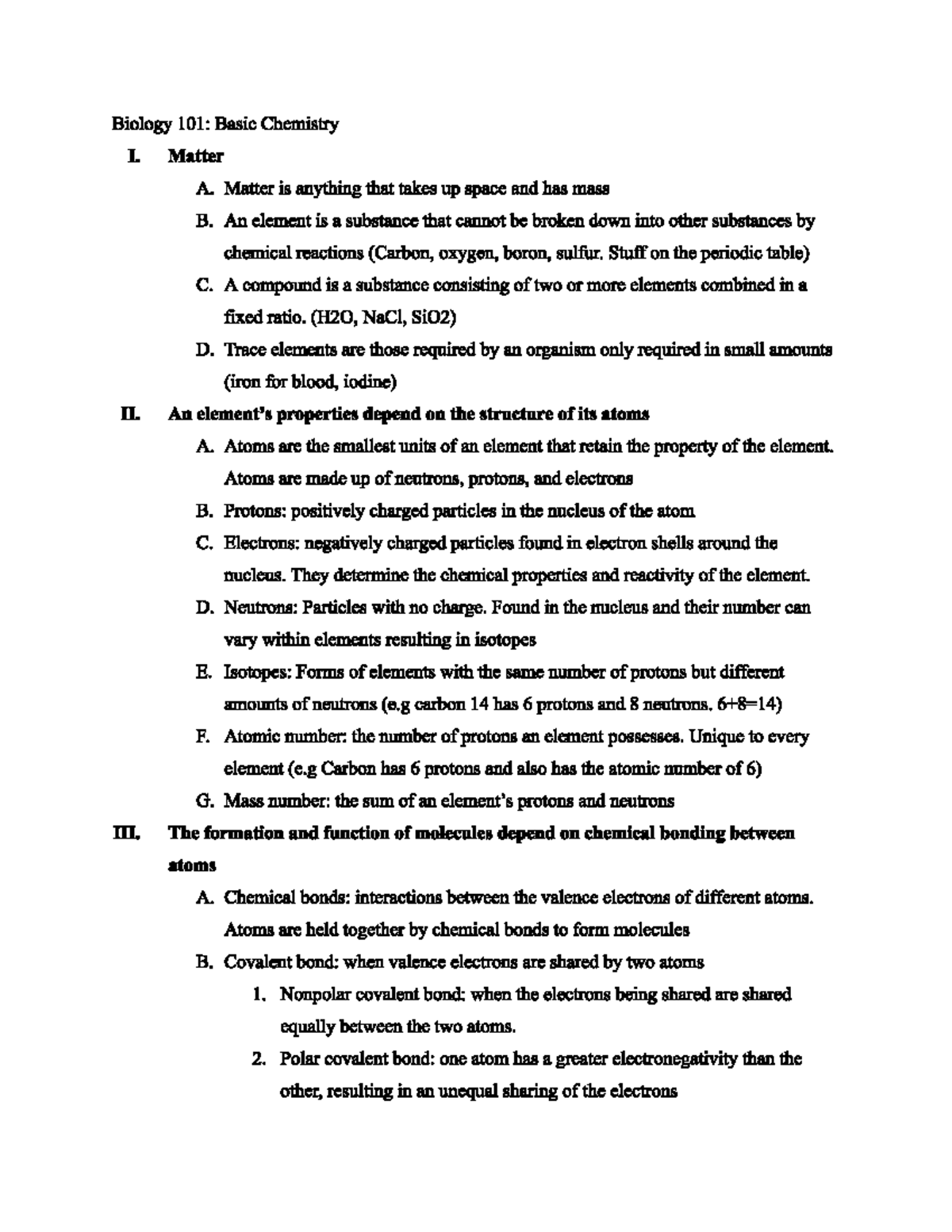 Biology 101-basic chemistry - BIO 101 - Studocu
