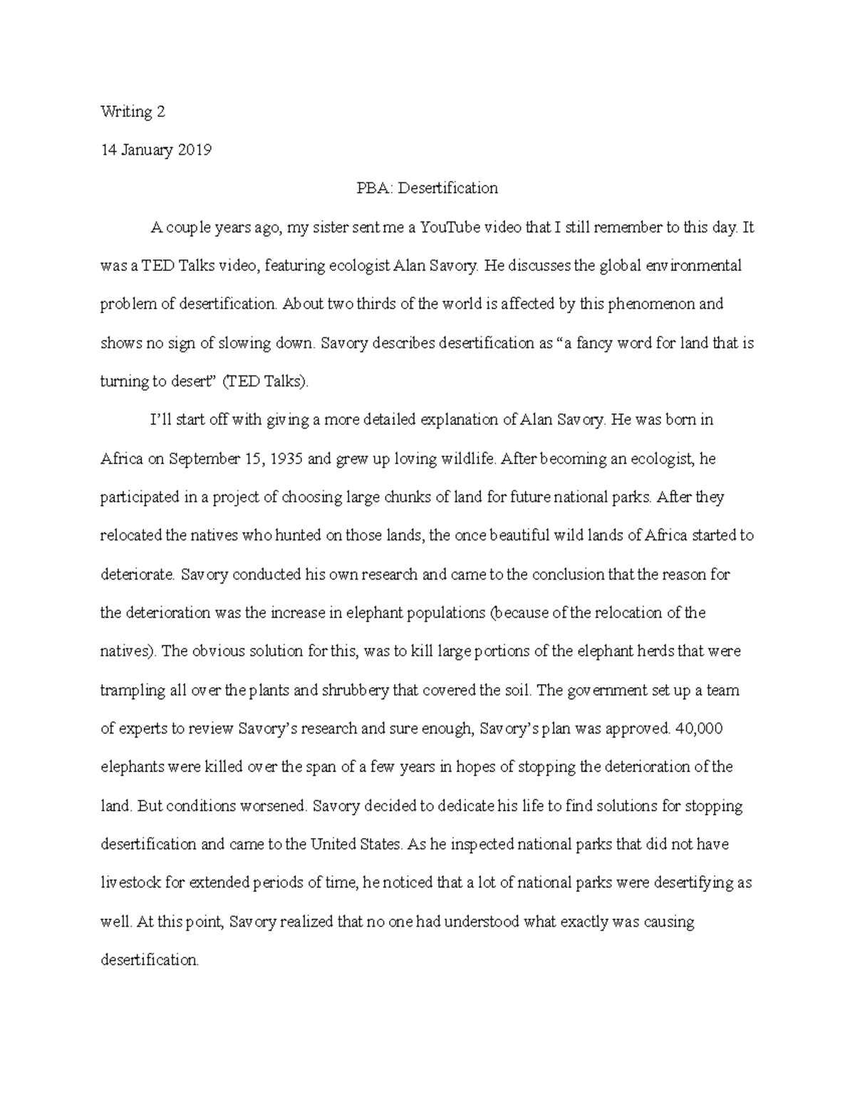 writ2 pba assignment - Writing 2 14 January 2019 PBA: Desertification A ...