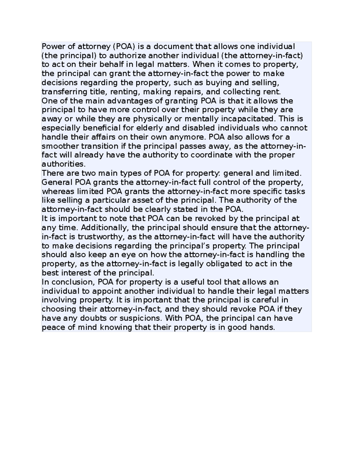 EP 4 - INFORMATIVE - Power of attorney (POA) is a document that allows ...