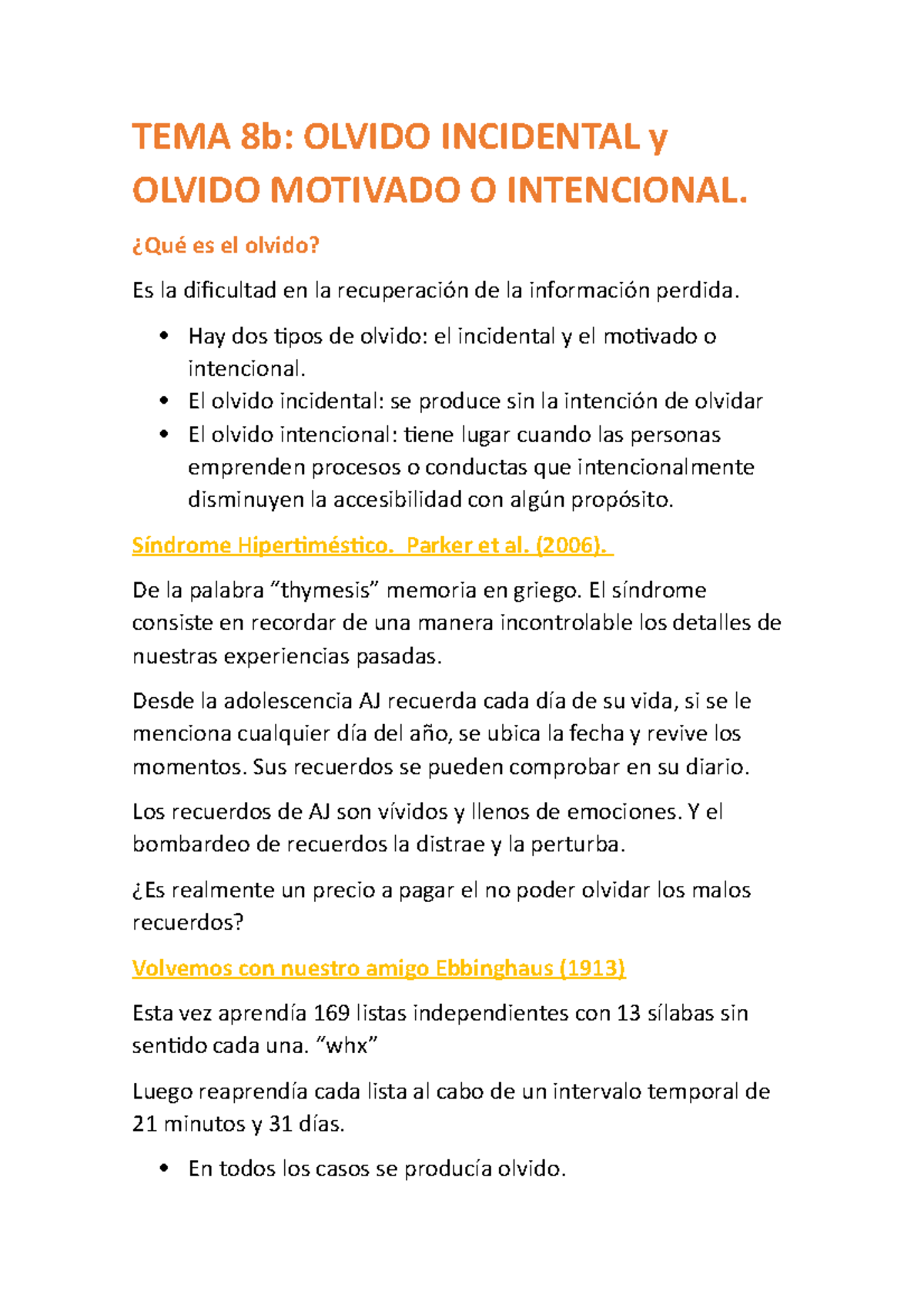 TEMA 8b - Apuntes El olvido incidental y motivado - TEMA 8b: OLVIDO ...