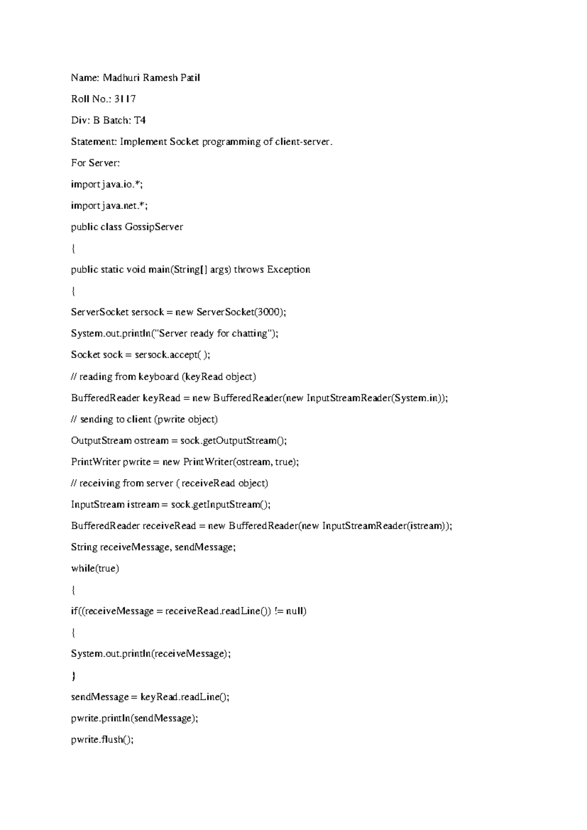 Madhu 13 - this is also java practical - Name: Madhuri Ramesh Patil Roll No.: 3117 Div: B Batch ...