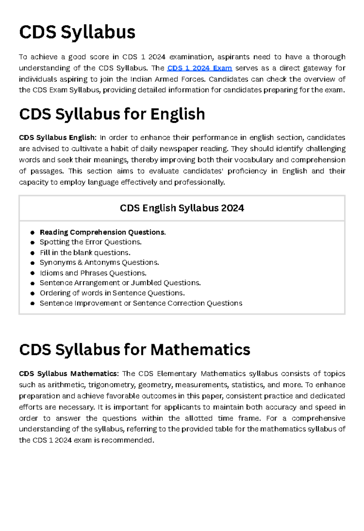 CDS-Syllabus - CDS - CDS Syllabus To achieve a good score in CDS 1 2024 ...