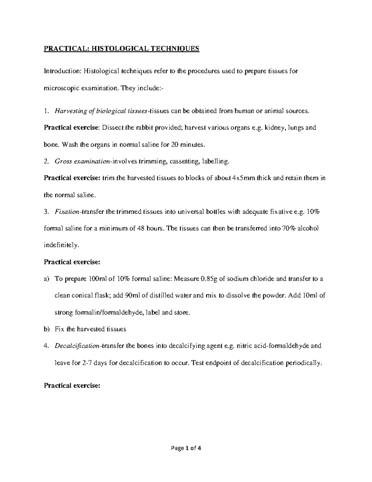 Study guide on Histological techniques used to study Microscopic ...