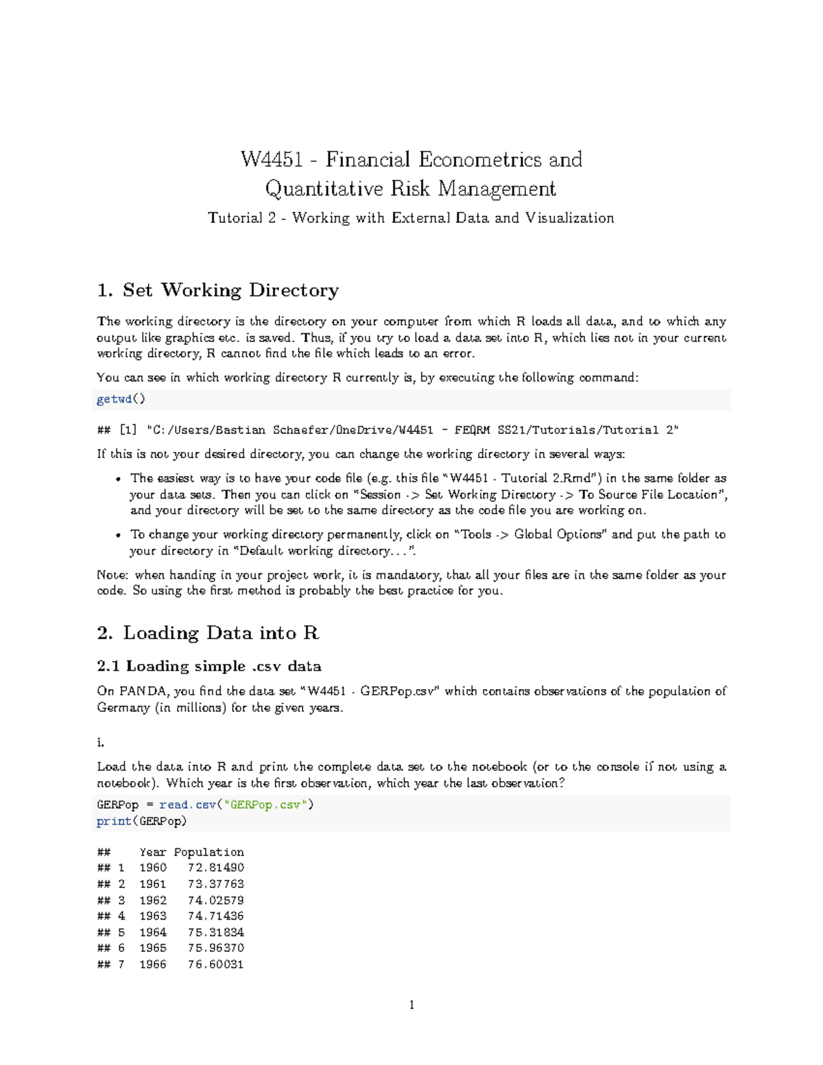 W4451 - Tutorial 2 Solution - W4451 - Financial Econometrics and ...