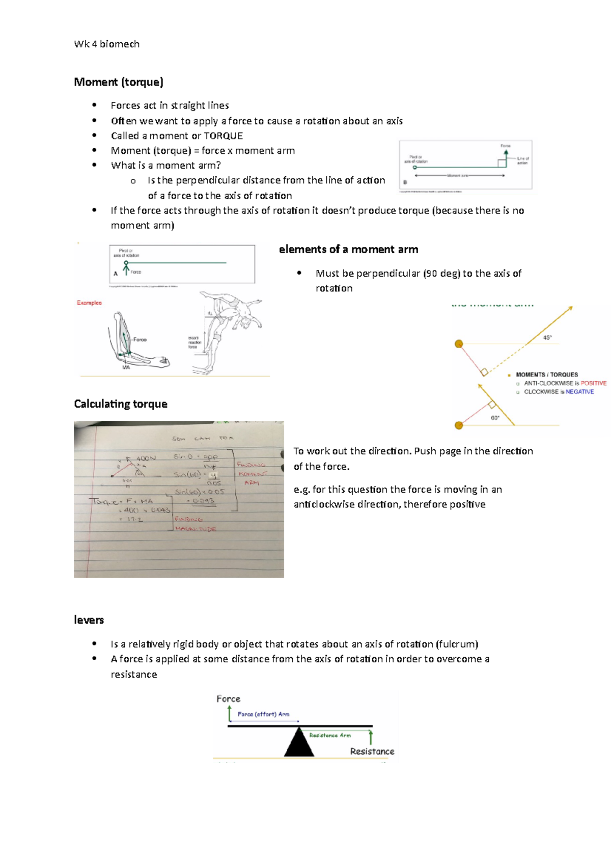 Lecture 4 - Moment (torque) Forces act in straight lines Oten we want ...