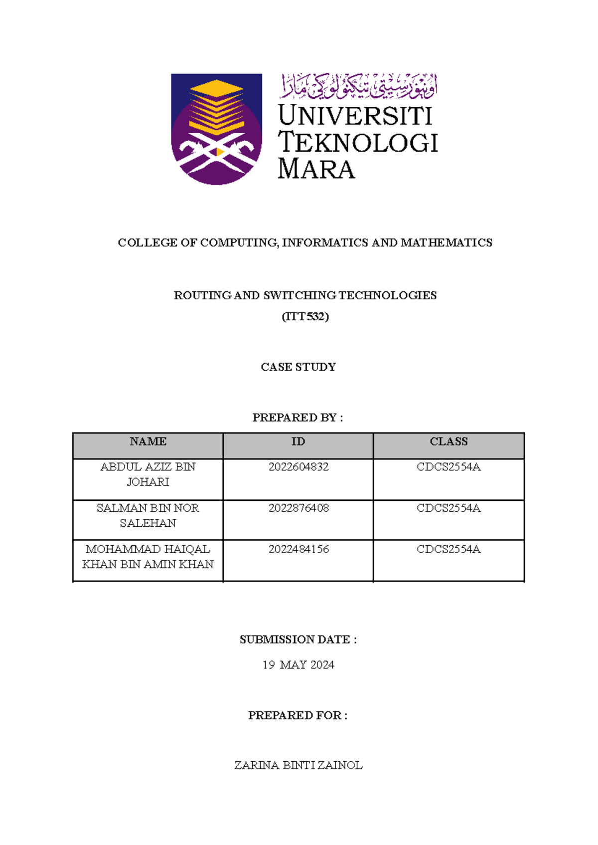 ITT 565 CASE Study Salman Haiqal AZIZ - COLLEGE OF COMPUTING ...