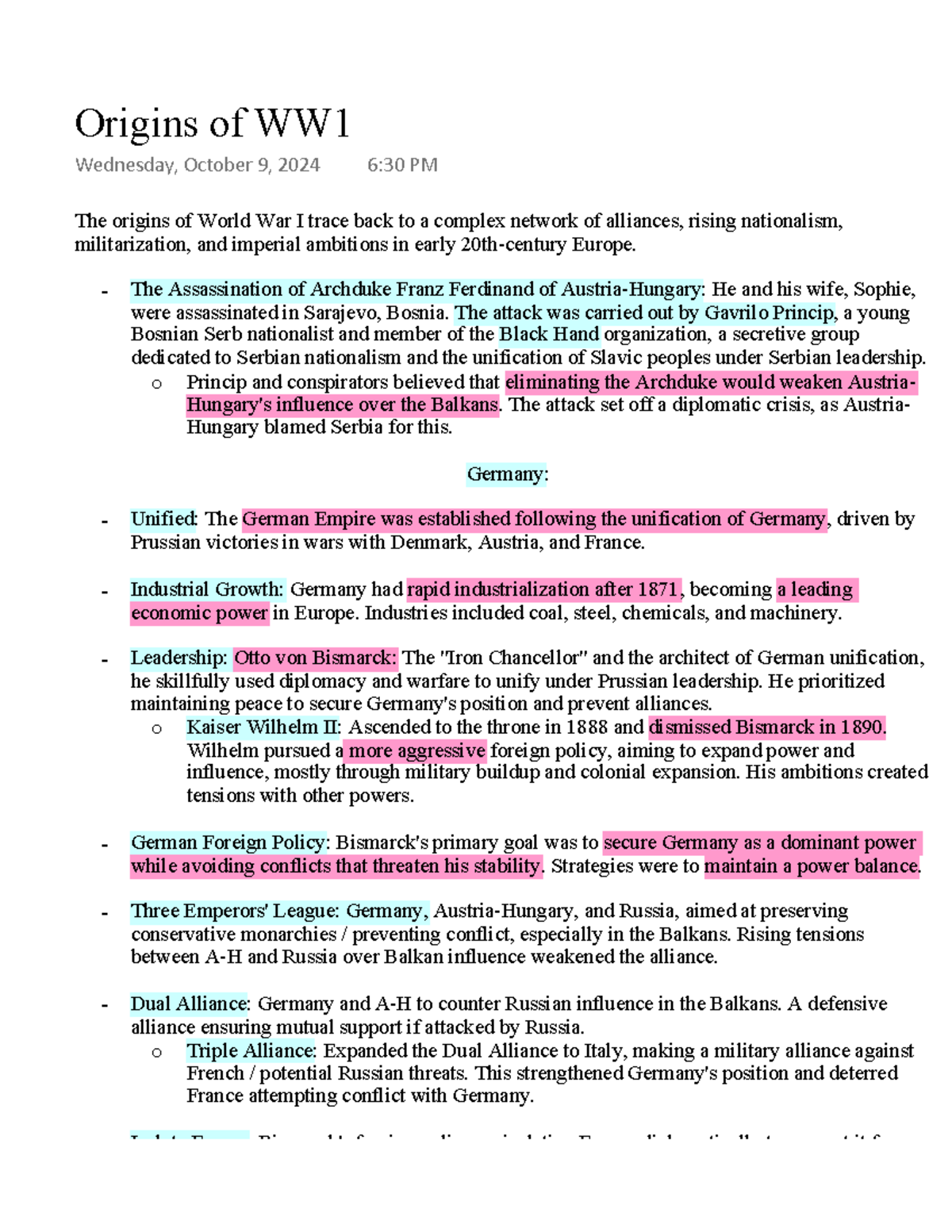 Origins of WW1 - HIST 1230 Lecture notes for - The origins of World War ...