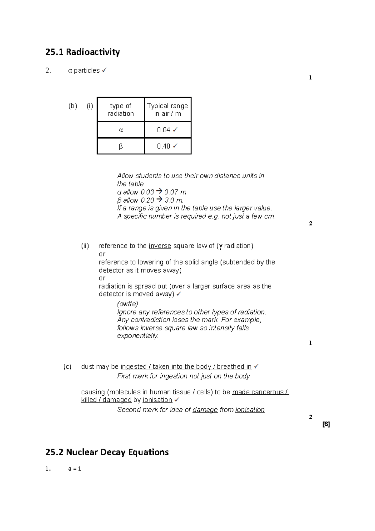 25+26 Radioactivity Nuclear workbook Answers 1 - 25 Radioactivity 2. α ...