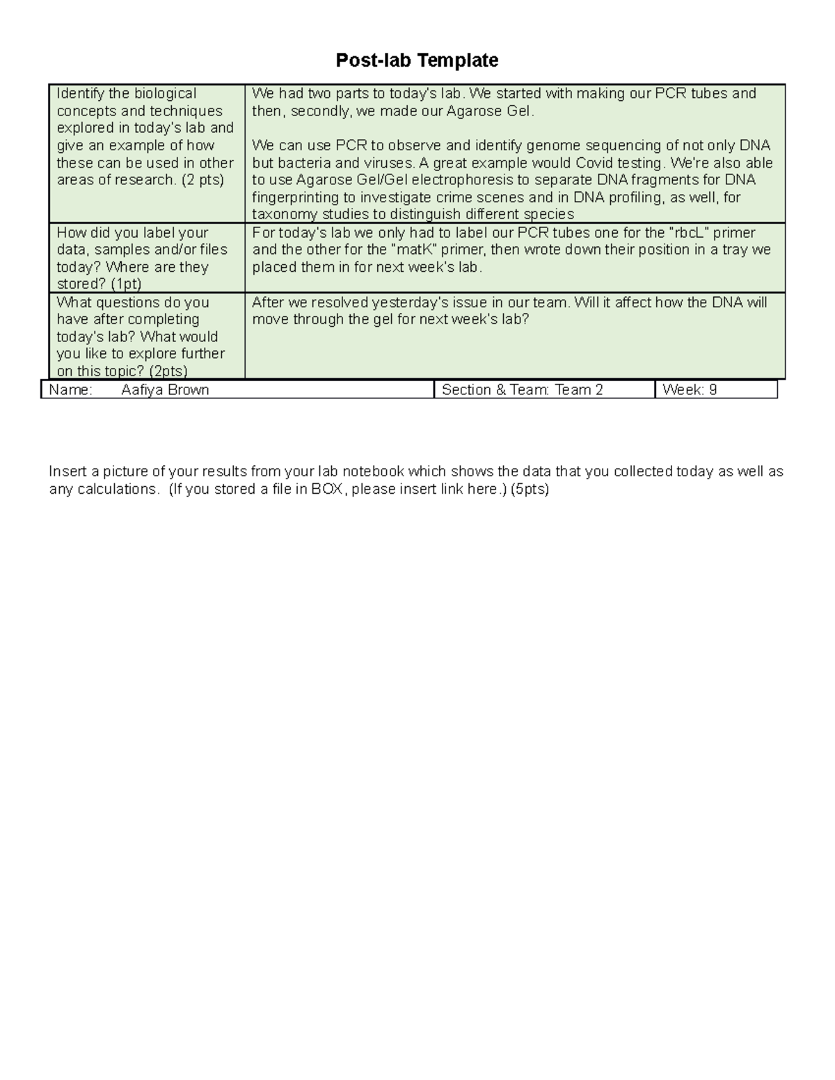 BIO 1105 Post-lab Assignment Day 9 (Summer) - Post-lab Template ...